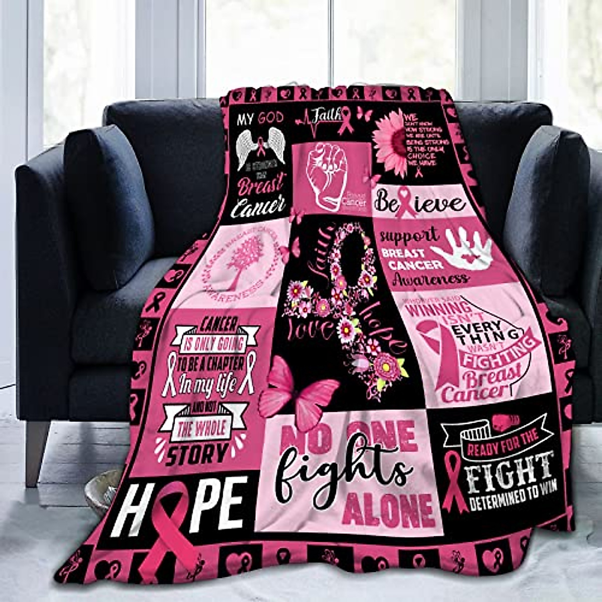 COTIMO Breast Cancer Awareness Blanket Breast Cancer Survivor Gifts for Women Cancer Throw Blankets Fight Cancer Gift for Chemo Patients Friends Colleagues 50x60 in