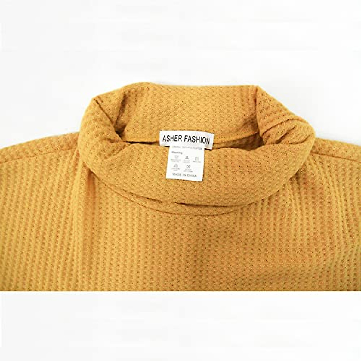 ASHER FASHION Women's Cowl Neck Long Sleeve Waffle Knit Top Pullover Sweater Navy Blue M