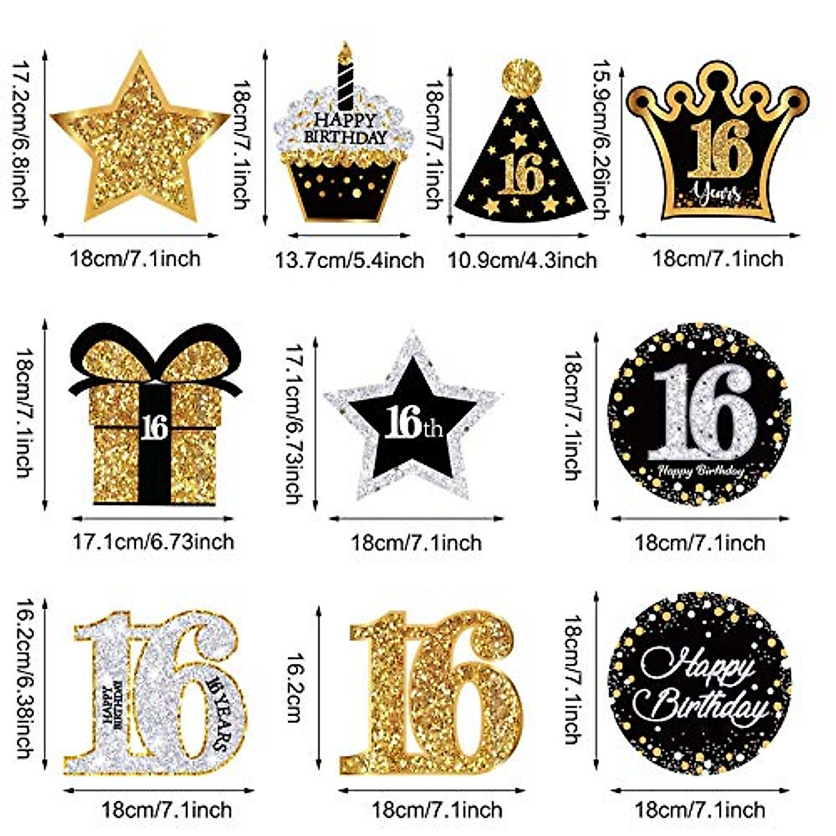 30 Pieces 16th Birthday Party Decorations, 16th Birthday Party Decorative Cards and Hanging Swirls Ceiling Decorations Shiny Celebration Hanging Swirls Decorations for 16th Birthday Party Supplies