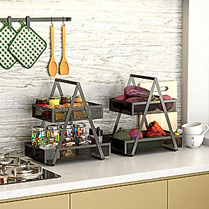 EKNITEY Tiered Snack Organizer Countertop - Metal Kitchen Counter Organizer Small Coffee Station Organize for Home, Picnic, Office (Black)