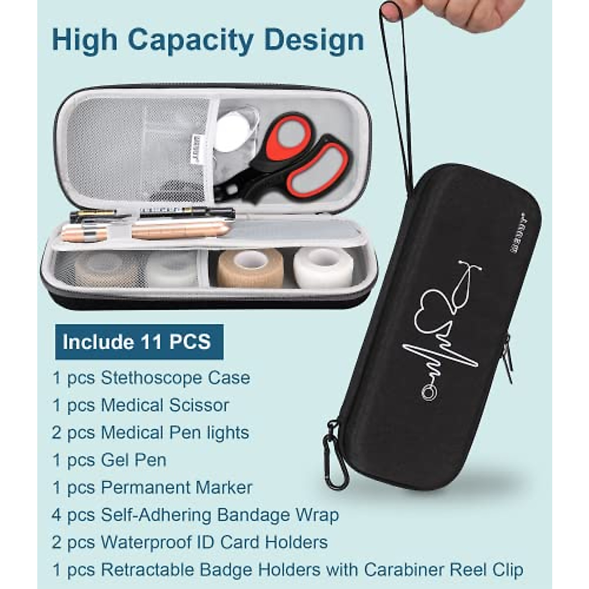 MEUUT 15 pcs Stethoscope Case Kits, Perfect Nurse Gift Include Stethoscope Case, Medical Scissors, Penlights with Batteries, Bandage Wraps, Badge Holders for Nurse Accessories for Work