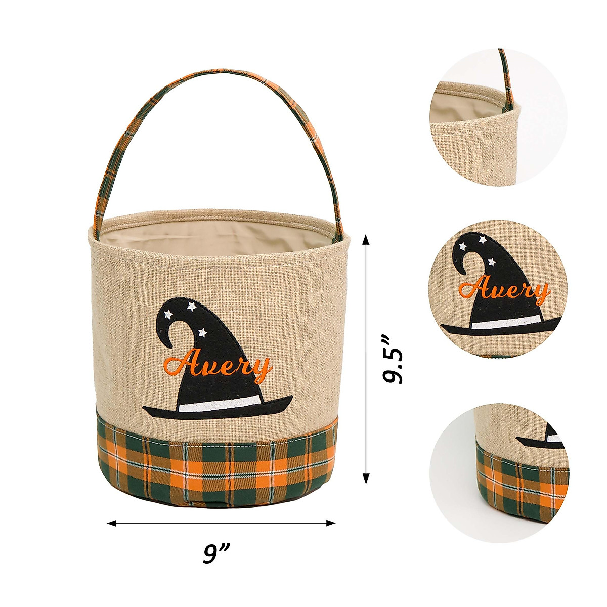 MT WORLD Kids Halloween Trick or Treat Bucket Reusable Canvas Halloween Tote Bag Personalized Candy Bucket Witch Hat Basket for Halloween Party Favor Supplies Gifts (Witch Hat)