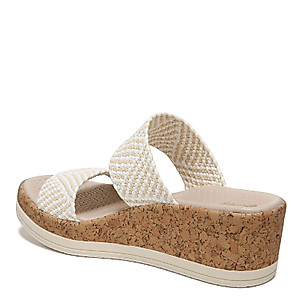 BZees Womens Resort Cork Wedge Strappy Sandal White/Natural Raffia 8.5 M