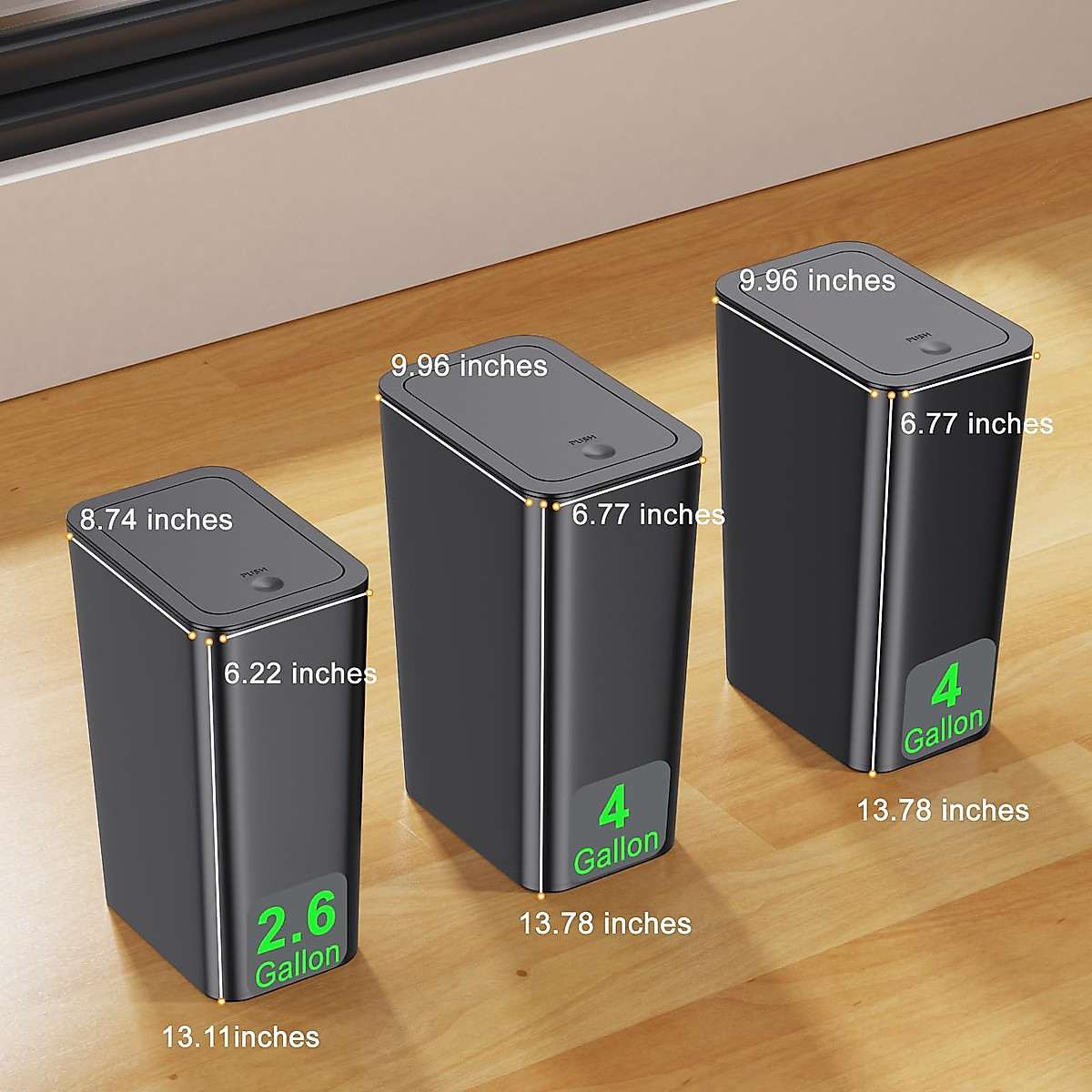 N. NETDOT 3 Pack (2 of 4 Gal & 1 of 2.6 Gal) Small Trash Can with Lid,Bathroom Garbage Can with Pop-Up Lid,Waste Basket for Bathroom,Kitchen,Bedroom,Powder Room,Craft Room,Office,College (Black)