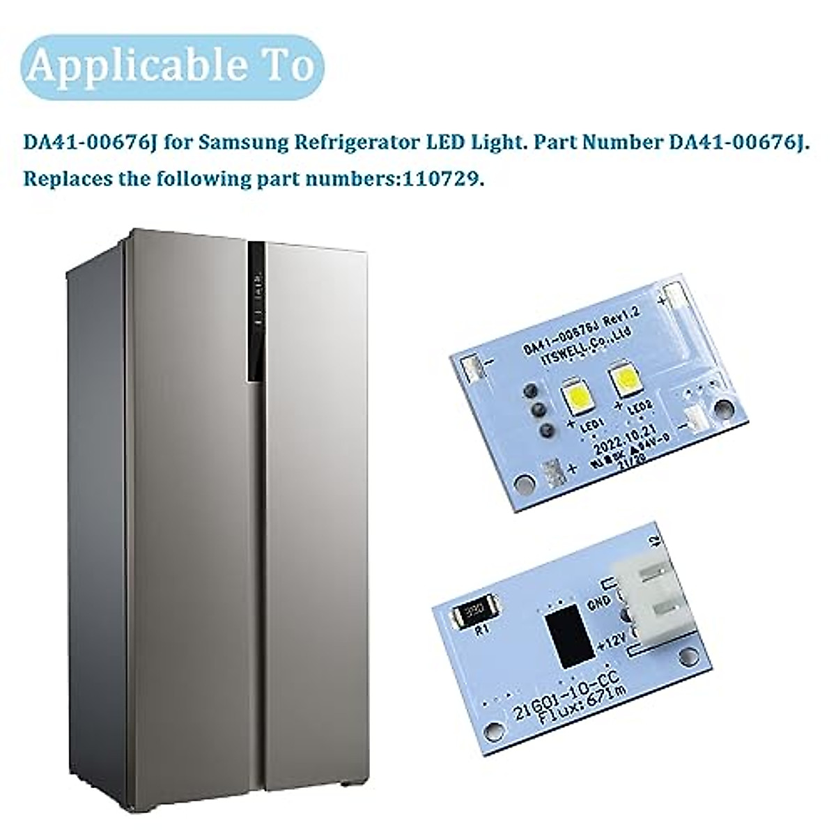 Follde DA41-00676J Refrigerator LED Light Board, Compatible for Samsung Refrigerator LED Light, Samsung Refrigerator LED Light Module Replacement AP6000168 PS11732779 EAP11732779