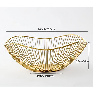 NatureMan Kitchen counter fruit bowl Large fruit basket bowl Metal wavy storage basket Kitchen vegetable and fruit bowl, used to hold fruits, vegetables and bread (Gold-Small)