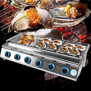 Tabletop Grill Smokeless BBQ with 6 Burners Portable Gas Barbecues Griddle with 6 Independent Switches Gas Grill Griddle for parties, backyard barbeques, Camping, Tailgating or Picnicking (6 Burners)