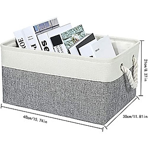 Hiwxyza Large Fabric Storage BoxesToy Baskets, Decorative Baskets with Handles, Collapsible Baskets for Organizing, Storage Baskets for Shelves, Toys, Clothes, Office (Grey/ White, 3 Pack)