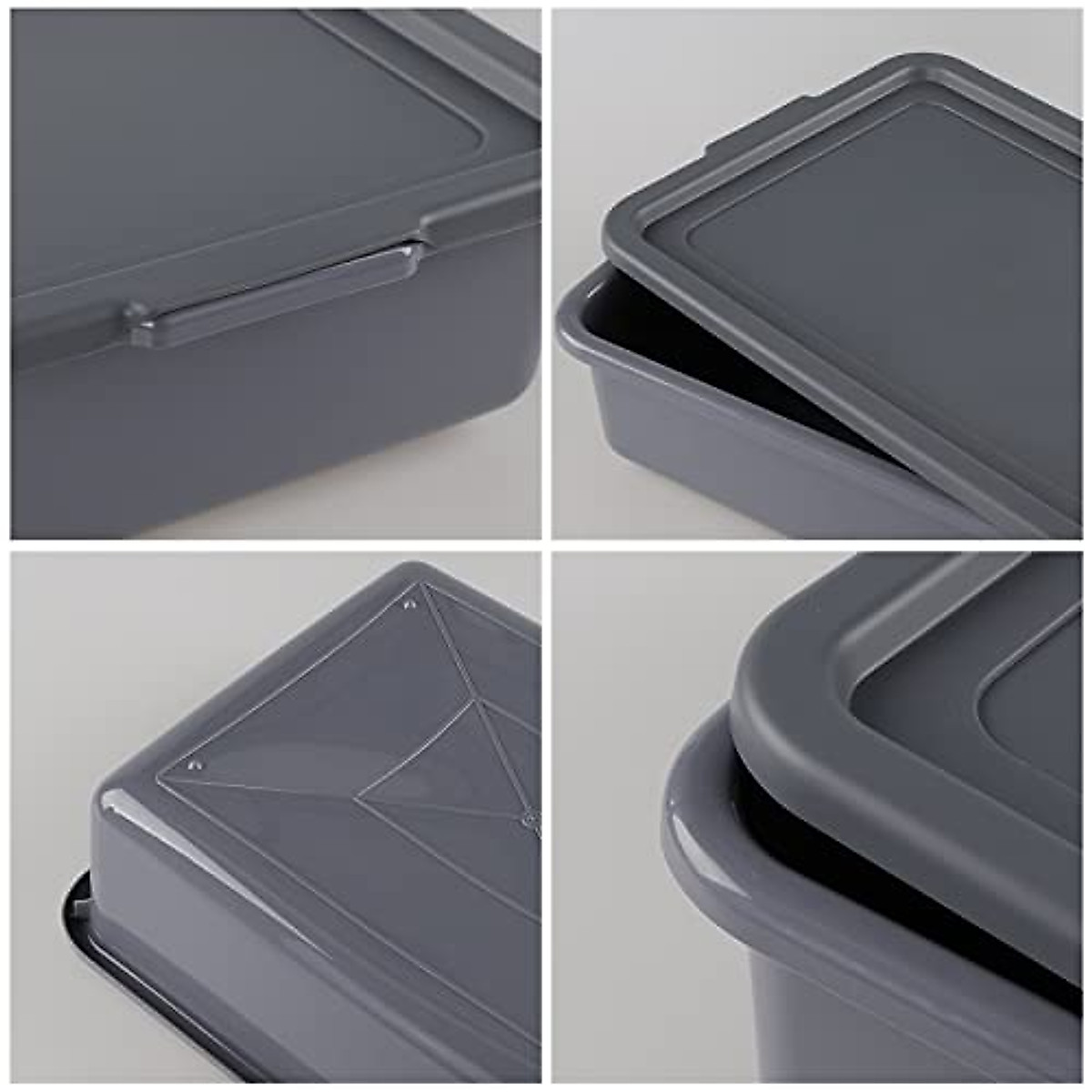 Doryh 13 L Gray Commercial Bus Box Tubs with Lids, 4-Pack Plastic Utility Bus Box