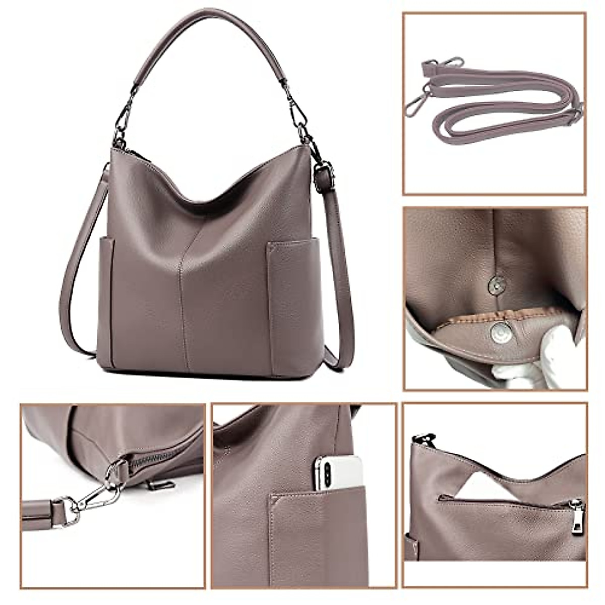 TarsaMult Hobo Bags for Women Soft Faux Leather Shoulder Crossbody Ladies Purses and Handbags Fashion Large Bucket Tote Bag(6073 Khaki)