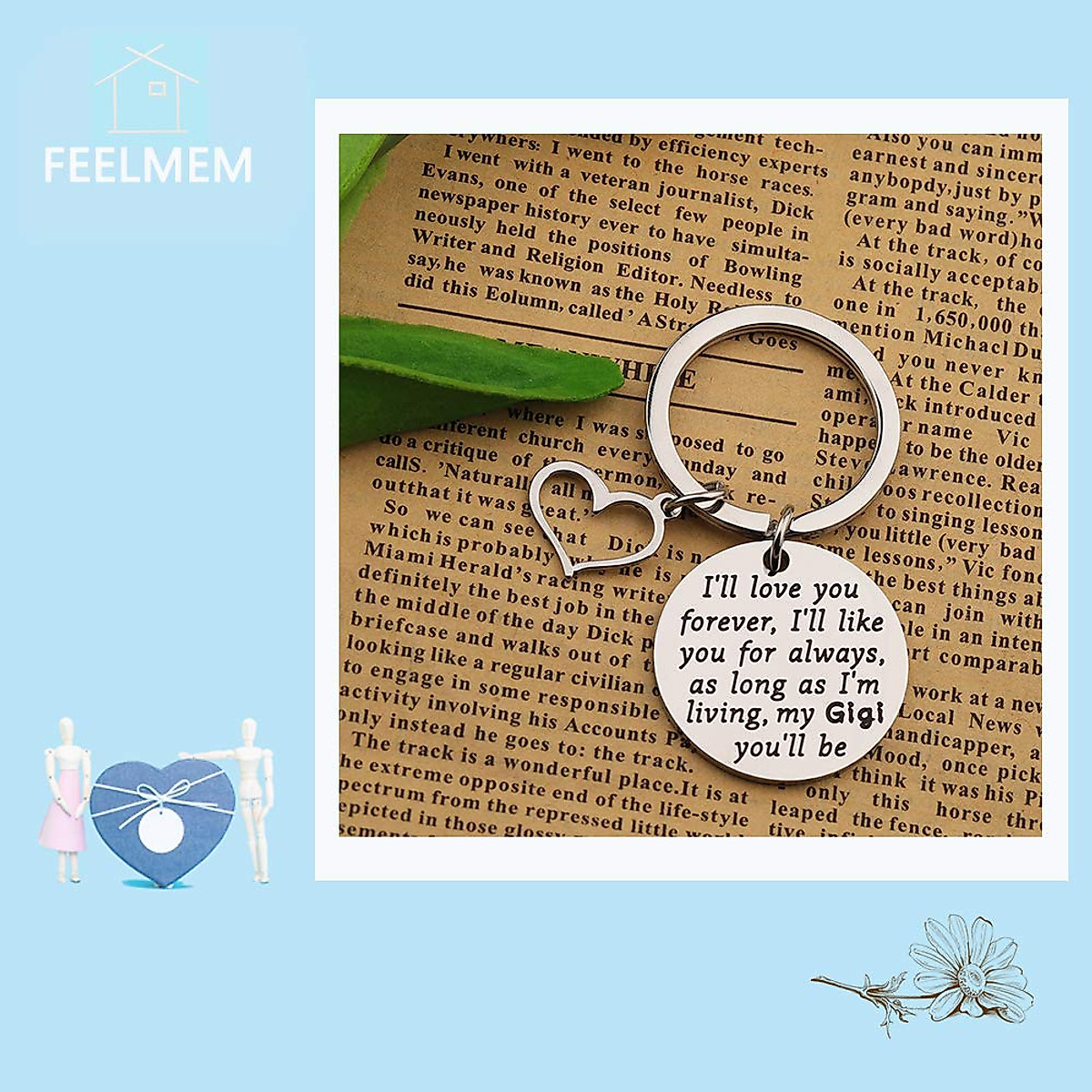 FEELMEM Gigi Keyring Grandma Gift I'll Love You Forever Keychain Gigi Jewelry Mother's Day Gift for Grandmother Nana (Silver)
