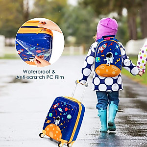 Goplus Kids Luggage Set, 12" & 18" Kids Carry On Luggage Set, Multi-directional Wheels Suitcase, Large Capacity Rolling Trolley Suitcase, Gift for Boys and Girls Toddlers Children Travel (Universe)