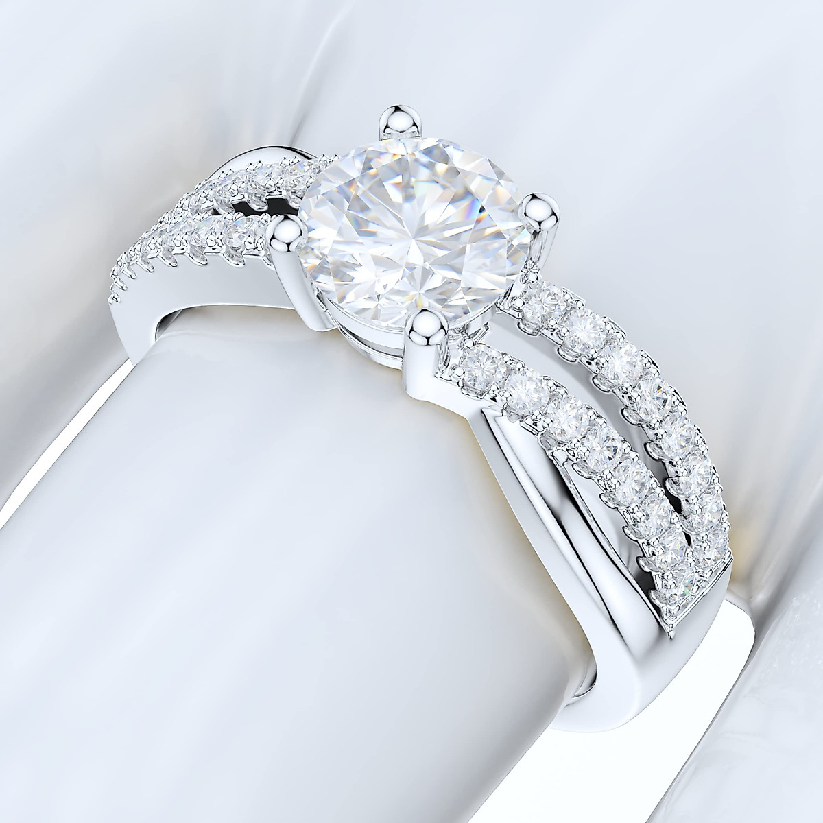 PRSTANI Sterling Silver Women's Crisscross Ring 1CT Simulated Round Brilliant Diamond Infinite Twisted Engagement Ring (4)