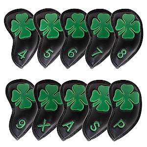 Golf Iron Covers,Golf Iron Head Covers Leather Golf Iron Covers Set 10pcs Golf Iron Headcovers,Golf Club Head Covers for Iron with Magic Tape Fit All Brands Titleist,Callaway,Ping (Black)
