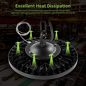 Ankishi 6 Pack 100w 10000lm UFO High Bay Led Shop Lights for Workshop 5000k IP65 Commercial Bay Lighting with US Hook/1.64ft Hanging Chain /3.28ft Safety Rope/1.64ft Cable for Garage Gym Factory