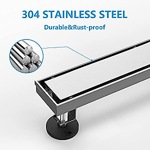 ZEKOO Linear Shower Drain 24 Inch, 2 in 1 Brushed Nickel Shower Drain, 304 Stainless Steel Linear Drain with Tile Insert Grate, Rectangle Shower Floor Drain