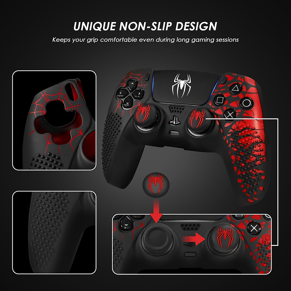 Anti-Slip Skin for PS5 Controller, Protective Controller Cover for PS5 Accessories, Silicone PlayStation 5 Controller Cover Case with Thumb Grip Caps and Touch Pad Sticker
