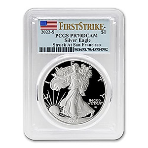 2022 S 1 oz Proof American Silver Eagle Coin PR-70 Deep Cameo (First Strike - Struck at San Francisco - Flag Label) $1 PCGS PR70DCAM