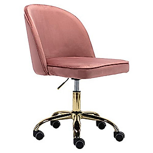 Wahson Comfy Home Office Chair, Upholstered Task Chair Swivel Armless Chairs,Metal Legs,Pink