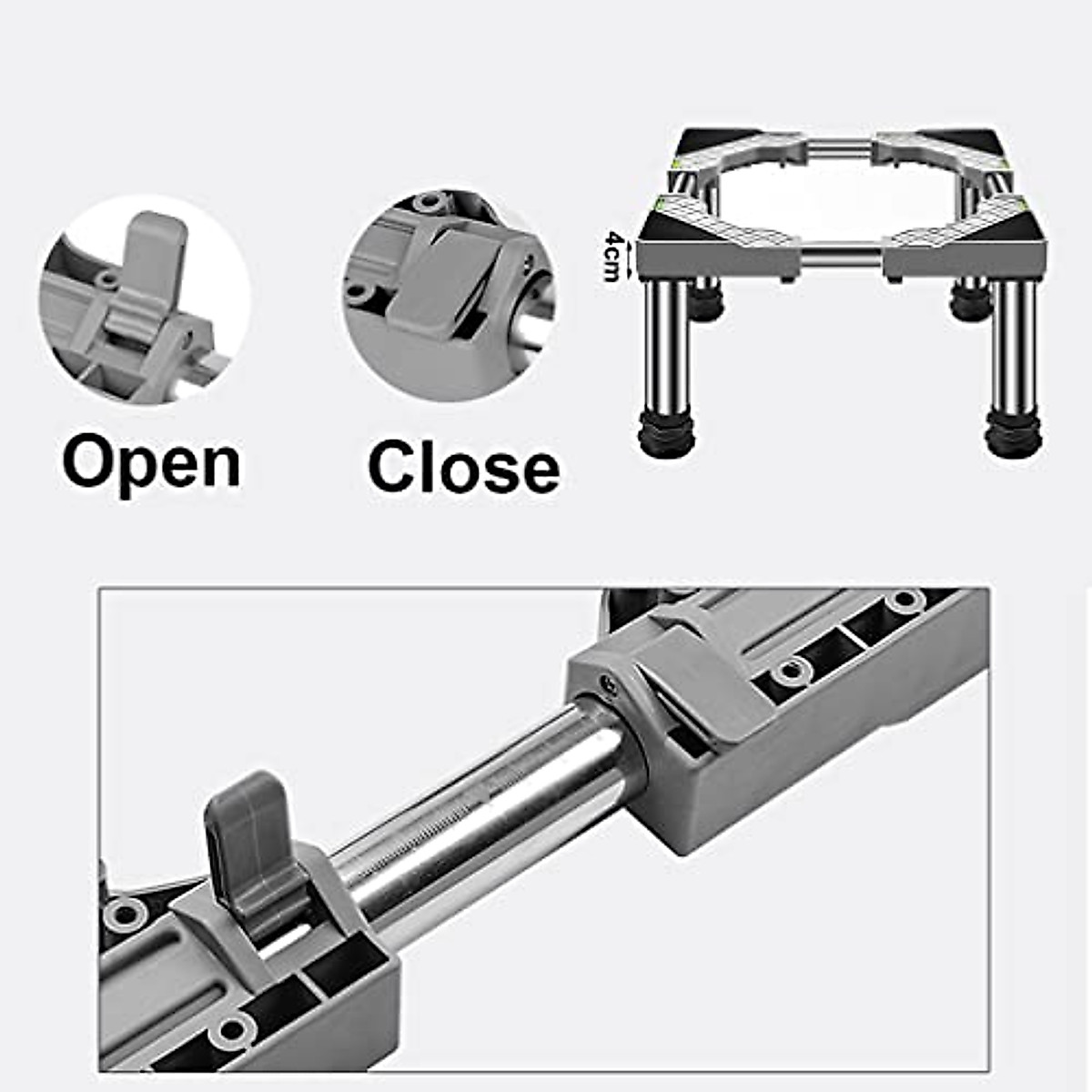 Fridge Stand with 4 Strong Feet Dryer Stand- Refrigerator Stand Height 3.9/5.9/7.8in Adjustable 1.1in Length/width 17.7-25.5in Washer Pedestal Dishwasher Base Stand (5.9inch,gray)