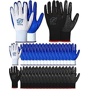 Honeydak 36 Pairs Gardening Gloves for Men Women Breathable Rubber Coated Garden Gloves Men Safety Work Gloves (Blue, Black)