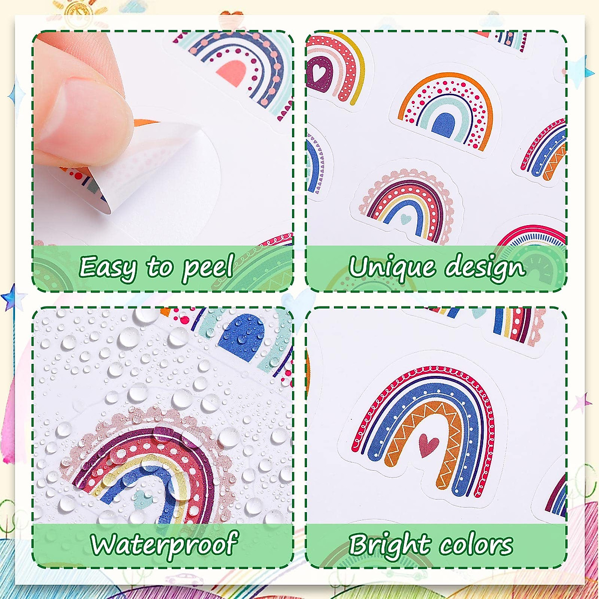 AOLDHYY Boho Rainbow Stickers Teac