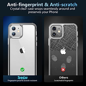 Temdan for iPhone 12 Case for iPhone 12 Pro Case,[Ultra Slim] [Not Yellowing] Lightweight & Thin,Screen & Camera Protection, Shockproof Protective - Black