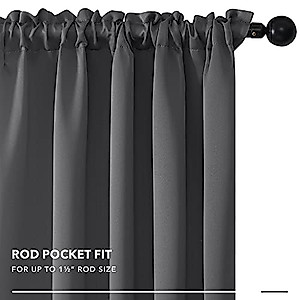 Deconovo Blackout Curtains Panels for Bedroom, Energy Saving Rod Pocket Living Room Curtains, Grey Black Out Curtains 63 Inch Long 2 Panels Burg - 42W x 63L Inch, Dark Grey,