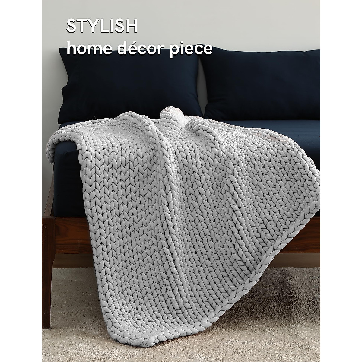 YnM Chunky Throw Blanket, Medium-Weight, Hand Knitted, Skin Friendly, Ventilated and Breathable, Machine Washable, Home Décor Piece for Couch, Sofa and Bed (Lunar Grey, 40x50 Inch)