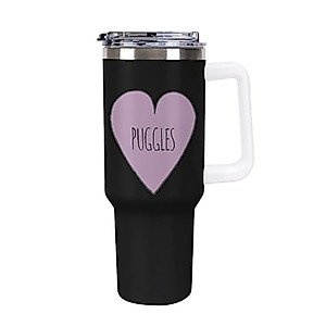 Puggle Love 40oz Water Bottle Double Wall Insulated Tumbler with Handle Leakproof Travel Mug White-style