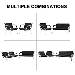 Kinbor 2Pcs Reception Chairs - Black PU Leather Lobby Chairs, Airport Chairs