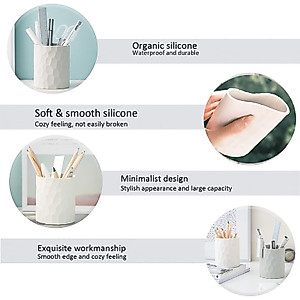 minimaliving Pen Holder,Nordic Style Silicone Waterproof Pencil Holder for Desk Simple&Modern Minimalist Makeup Organizer Multifunctional Office Supplies for Home,Kids and School(Beige)