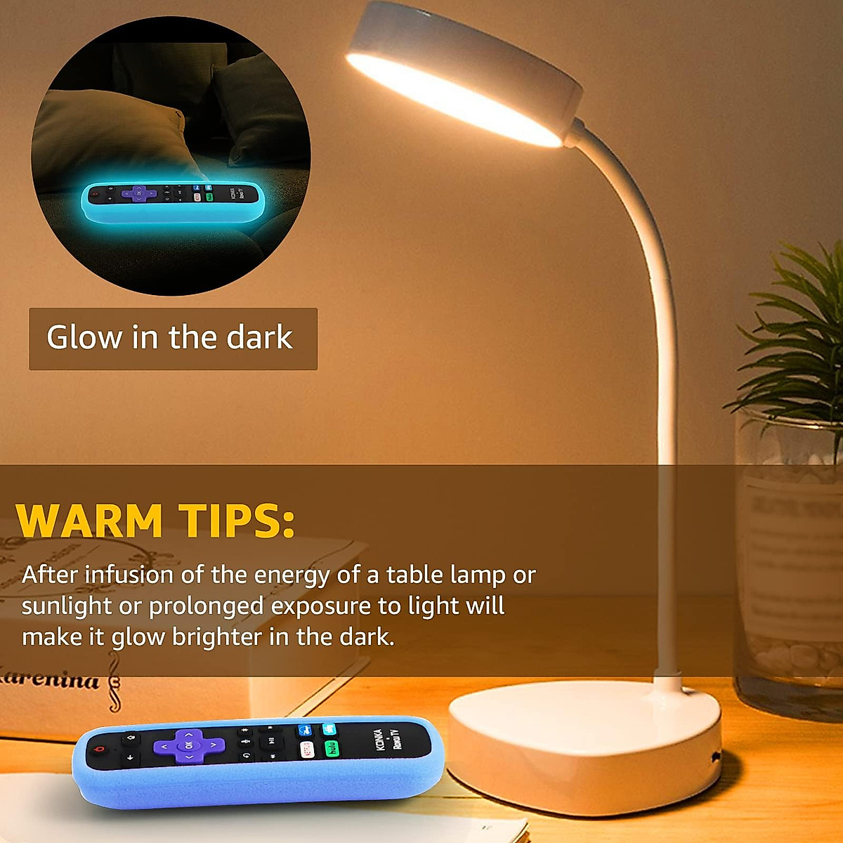 SOTATOO (3 Pack) Case for Roku Remote, Cover for Hisense/TCL Roku TV Steaming Stick/Express, Silicone Universal Protective Controller Sleeve Skin Glow in The Dark Blue Orange Green with Lanyards