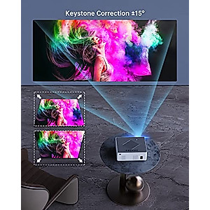 Mini Projector Native 1080P Outdoor Movie Projector with 120 Inch Projector Scr, HISION 8000L Portable Home Theater 4K Support Video Projector