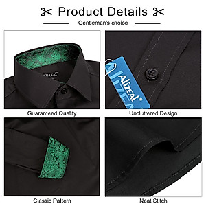 Alizeal Men's Business Slim Fit Dress Shirt Long Sleeve Patchwork Button-Down Shirt, Black and Dark Green-L