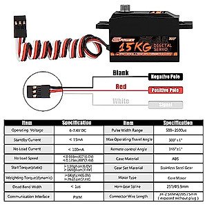 DSPOWER 15KG RC Waterproof Low Profile Servo, High Torque Metal Gear Short Body Digital Servos Motor with 25T Metal Arm for 1/8 1/10 1/12 RC Car Baja Boat Drones Aircraft Helicopter Robot (Black-300°)
