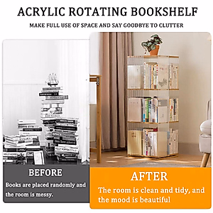 Huazzzyi Acrylic Rotating Bookshelf, 3 Tier Acrylic Book Tower 360 Rotating Bookshelf, 37IN Rotating Book Shelf Acrylic for Living Room, Study Room