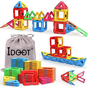idoot Kids Magnetic Tiles for Toddlers,STEM Toys for 3-5 Year Old Boys & Girls,Magnet Blocks Kids Educational Toys Birthday Gift Starter Set with Storage Bag