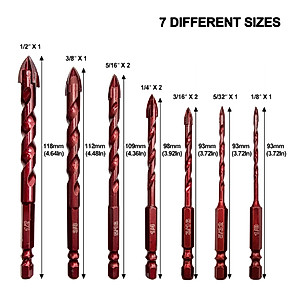 FEWELL Masonry Drill Bits 10 Pcs, Concrete Drill Bit Set Size 1/8" to 1/2", Professional High Cobalt Drill Bit Set for Tile Glass/Metal Brick Concrete Ceramic Plastic Wood