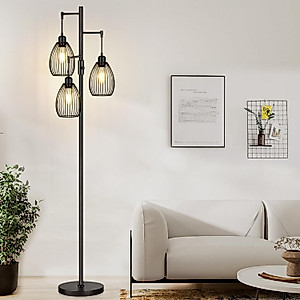 Dimmable Floor Lamp, 3 x 800LM LED Edison Bulbs Included, Farmhouse Industrial Floor Lamp Standing Tree Lamp with Elegant Teardrop Cage Heads Tall Lamps for Living Room Bedroom Office Dining Room