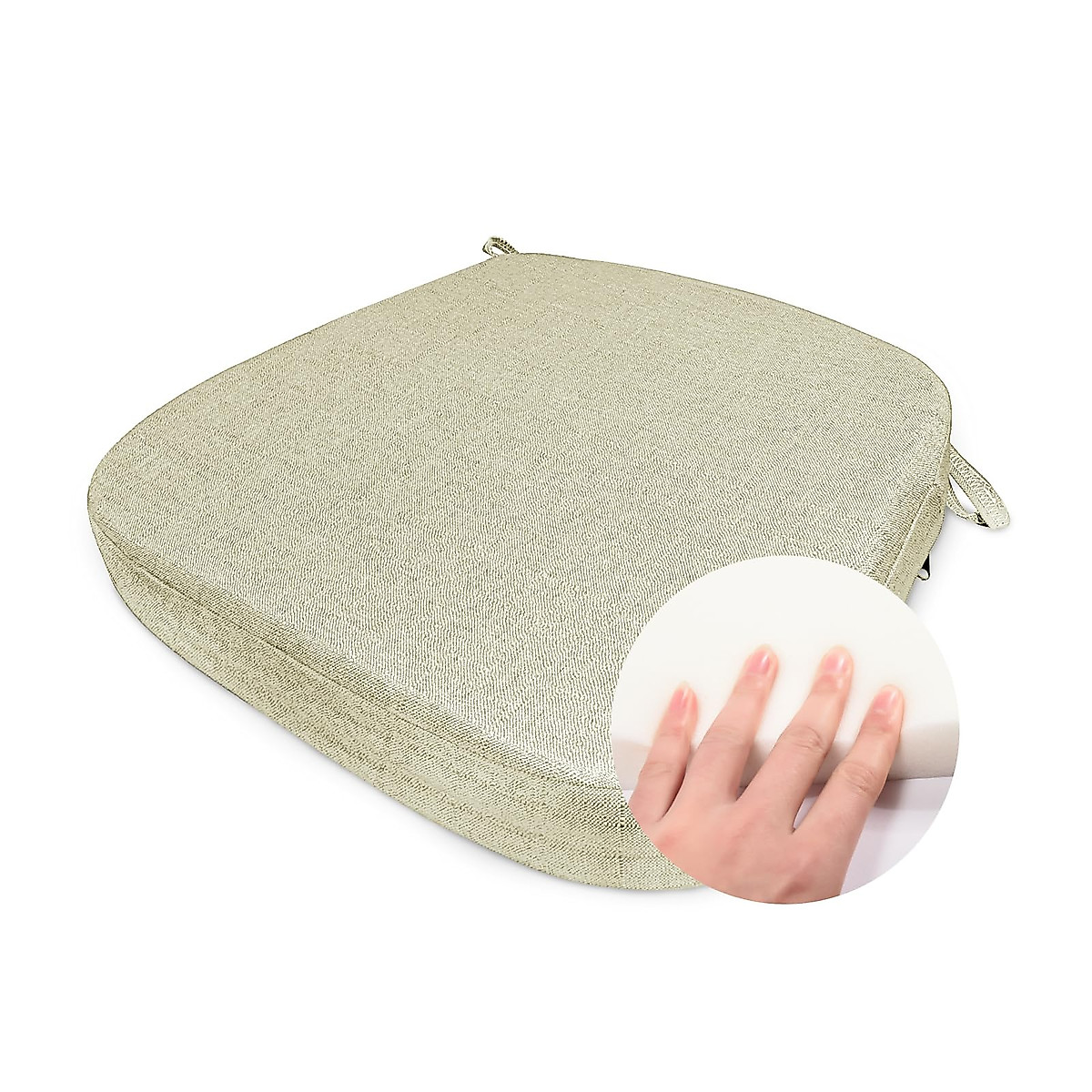 KONROBIN Chair Cushion with Ties for Dining Chairs Memory Foam Thick Kitchen Chair Pad 17" x 16.5" x 2"Set of 2,with Machine Washable Cover Seat with Zipper Indoor Chair for Room,Office etc-Beige