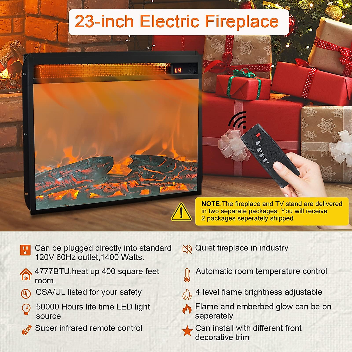 OKD Fireplace TV Stand for 70 75 Inch TV, Industrial & Farmhouse Entertainment Center with Sliding Barn Door & 23" Electric Fireplace, Rustic Media Console Cabinet for Living Room, Dark Rustic Oak