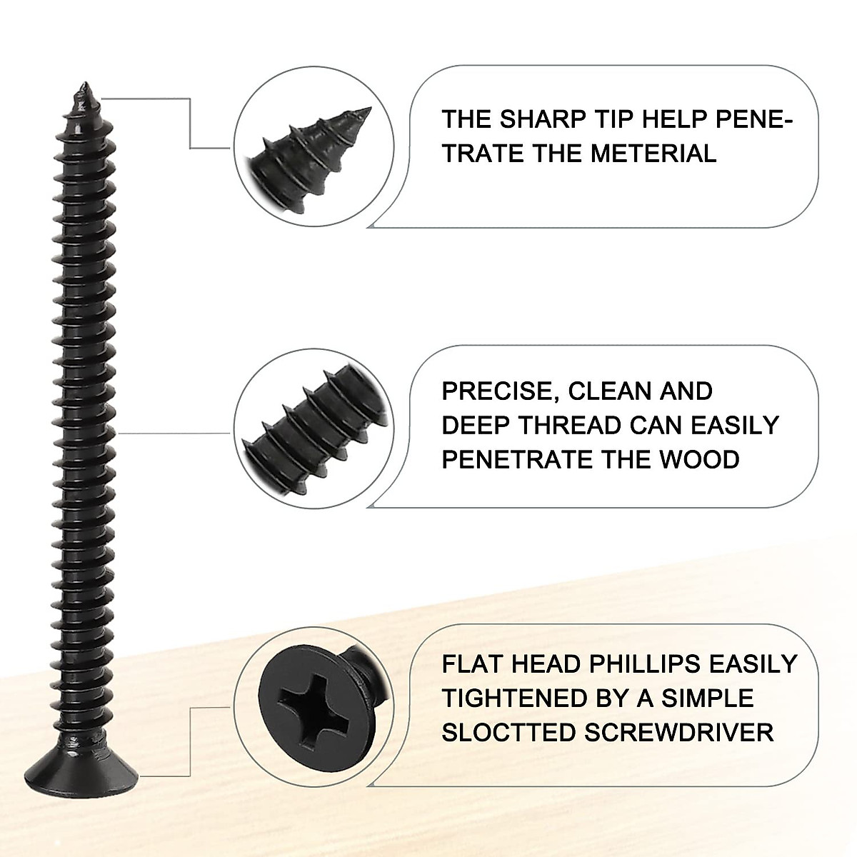 380PCS Flat Head Phillips Wood Screws Assortment Kit, Carbon Steel Self-Tapping Screw with Adjustable Wood Countersink (CSQ235 M3.5)