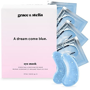 Grace & Stella Under Eye Mask (24 pairs, Blue) + Foot Peel Mask (4 Pairs, Unscented)