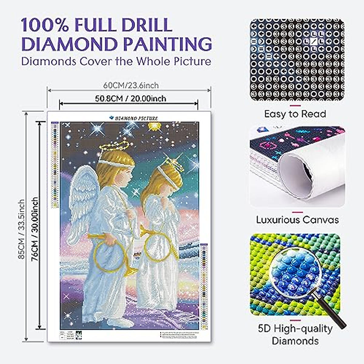 MOYFACE 33.5x23.6Inch 5D Diamond Painting Angel,Diamond Art Painting Kits for Adults with Lovely Angel,Full Drill Paint by Numbers DIY Diamond Art Kits for Beginners Home Wall Decor