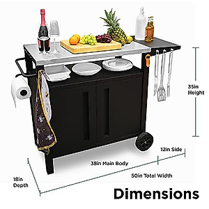 EMBERLI XL Grill Cart Outdoor with Storage - Modular BBQ Cart, Bar Patio Kitchen Island Prep Stand Cabinet