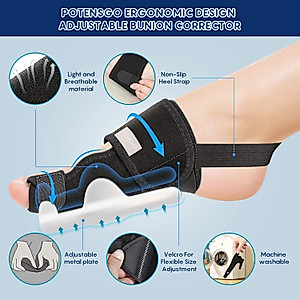 Bunion Corrector Men & Women: 2 Pcs Big Toe Straightener for Bunion Relief - Adjustable Orthopedic Hallux Valgus Corrector for Bunion Splint - Day/Night Support (Black)