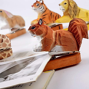 Booluee Vivid Handmade Wood Carving Cartoon Animal Mini Desktop Stapler with 1000 Pcs No.12 Staples for Office School Stationery Gift for Children (Tiger)
