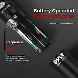 Pyle UHF Wireless Microphone System - Portable Digital Audio Sound Mixer Receiver w/Bluetooth, 2 Handheld Mic, Receiver Base, Addressable Frequency, Great for Home Karaoke & Professional Use, Black