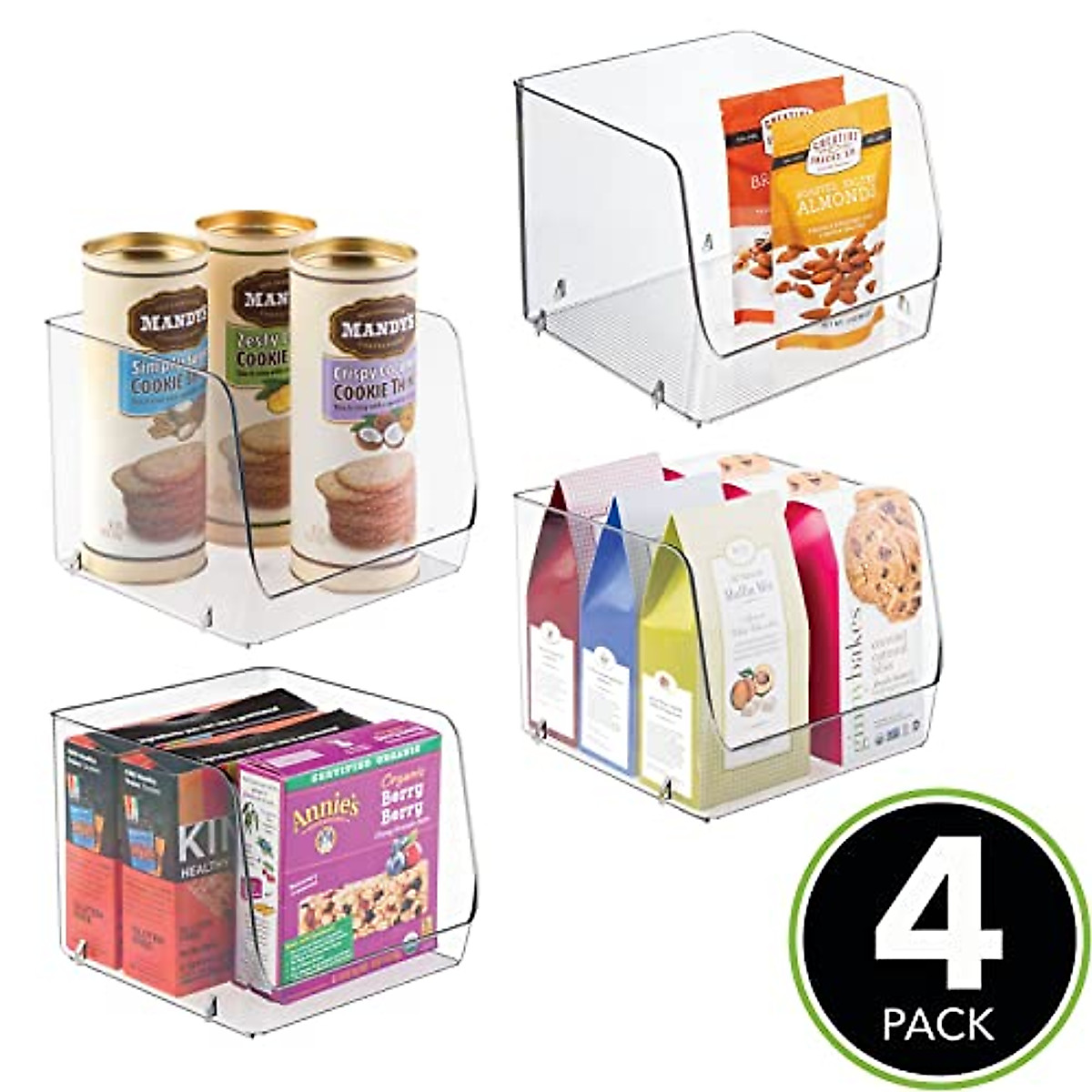 mDesign Modern Stackable Plastic Open Front Dip Storage Organizer Bin Basket for Kitchen Organization - Shelf, Cupboard, Cabinet, and Pantry Organizing Decor - Ligne Collection - 4 Pack - Clear